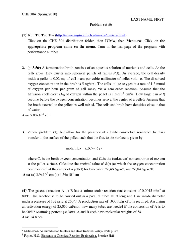 Chemical Reaction Problem Set | PDF | Reaction Rate | Chemical Reactor