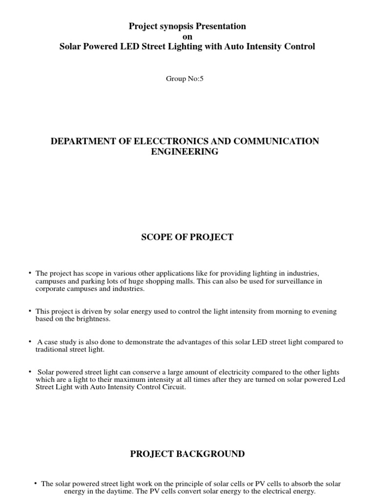 Solar LED Street Light Project Overview | PDF | Solar Power | Light ...