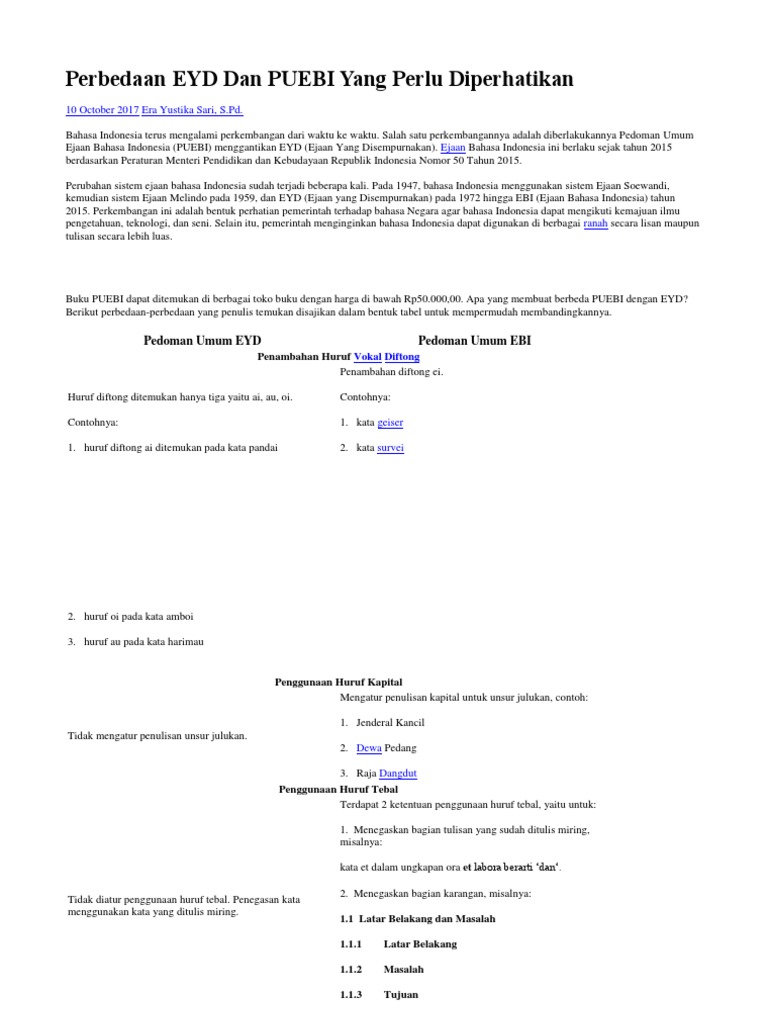 Perbedaan EYD Dan PUEBI Yang Perlu Diperhatikan | PDF