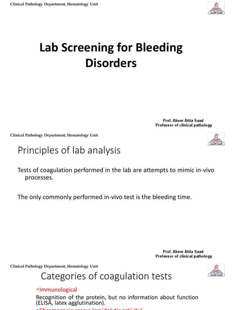 Lab Screening For Bleeding Disorders | PDF | Coagulation | Bleeding