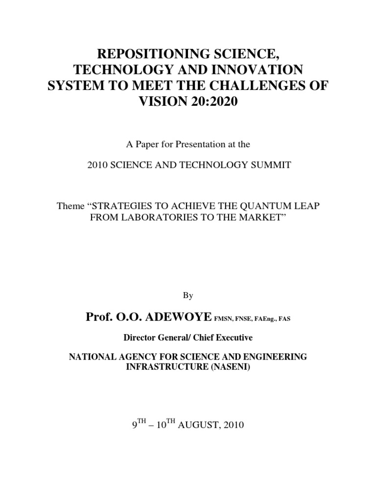 Repositioning Science, Technology and Innovation System To Meet The ...