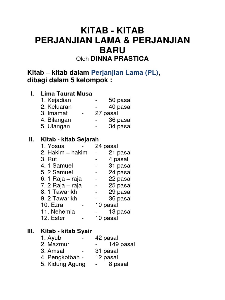 Kitab Kitab Perjanjian Lama Amp Perjanjian Baru | PDF