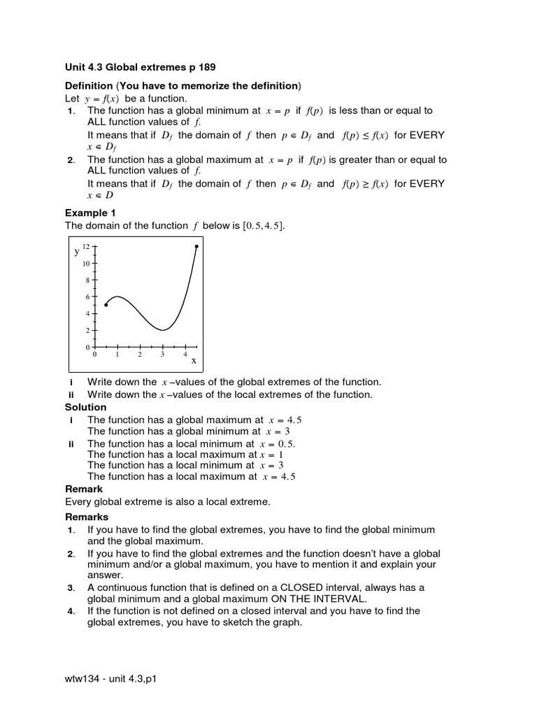 Unit 4.3 Global Extremes P 189 Definition (You Have To Memorize The ...