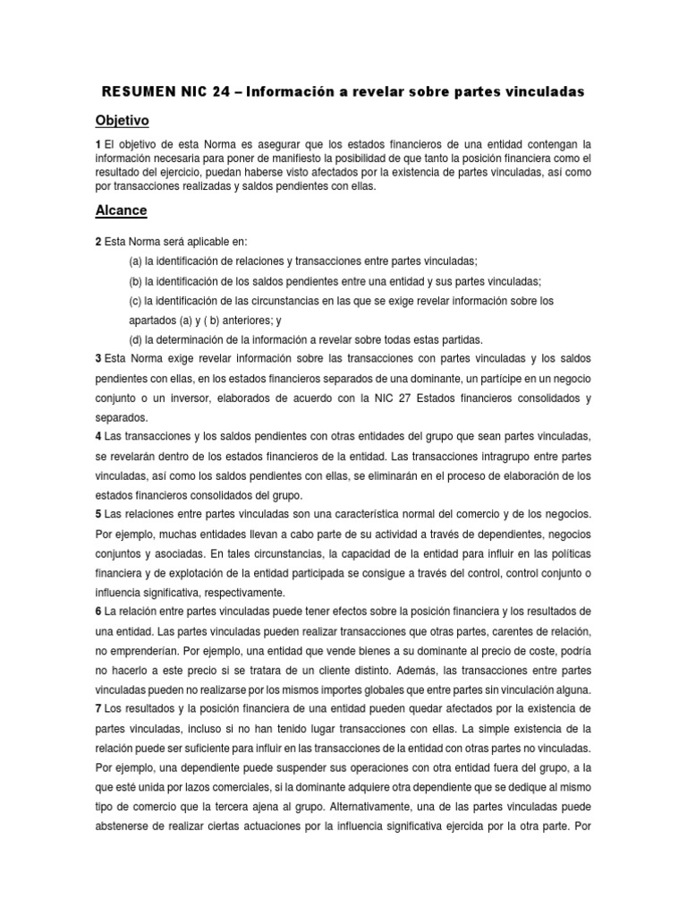 Resumen de NIC 24: Partes Vinculadas | PDF | Salario | Estado (política)