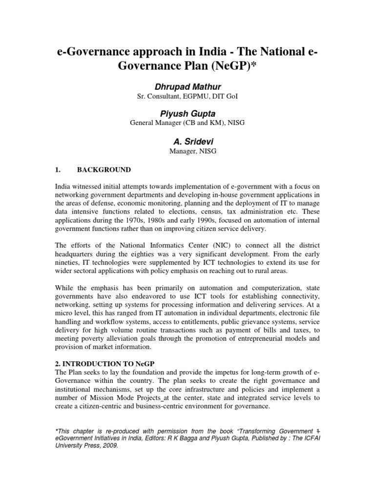 An Overview of India's National e-Governance Plan to Improve Delivery ...