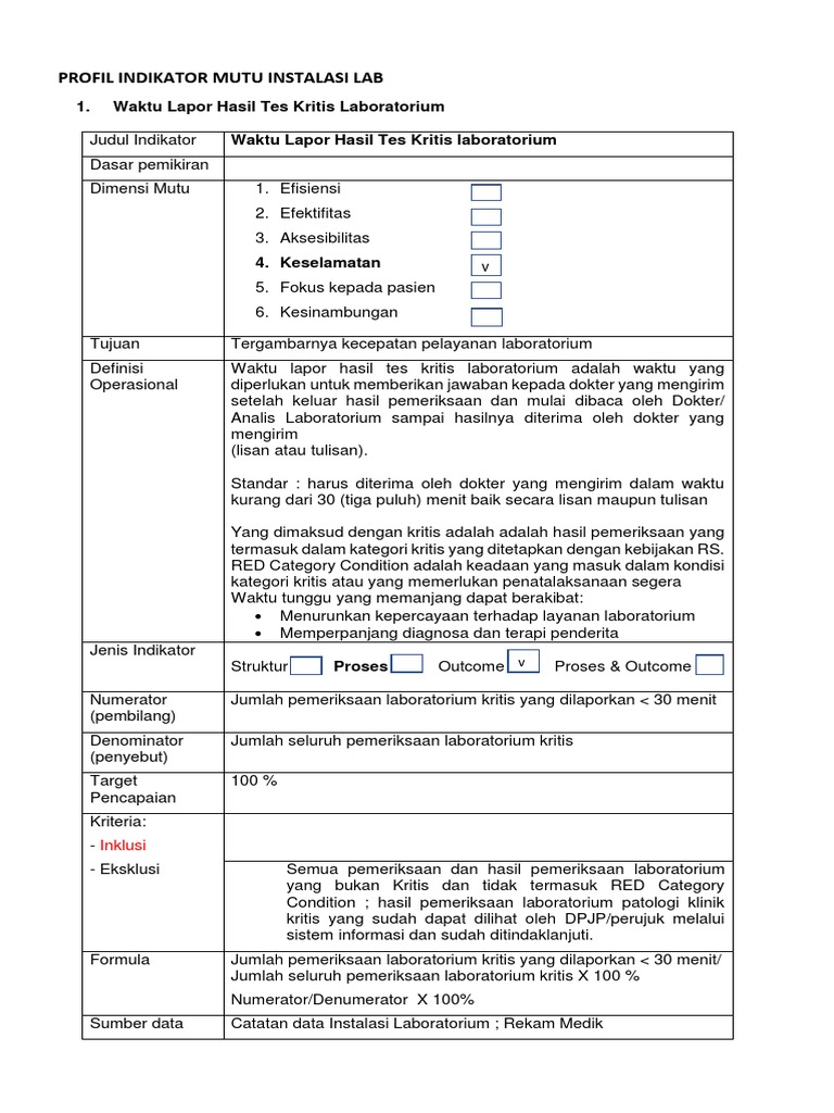 Profil Indikator Mutu Instalasi Lab | PDF