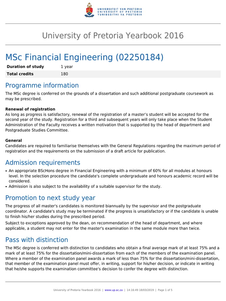 MSC Financial Engineering (02250184) : University of Pretoria Yearbook ...