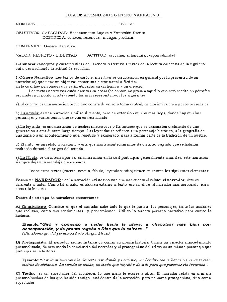 Guia Del Género Narrativo | PDF | Narración | Narrativa