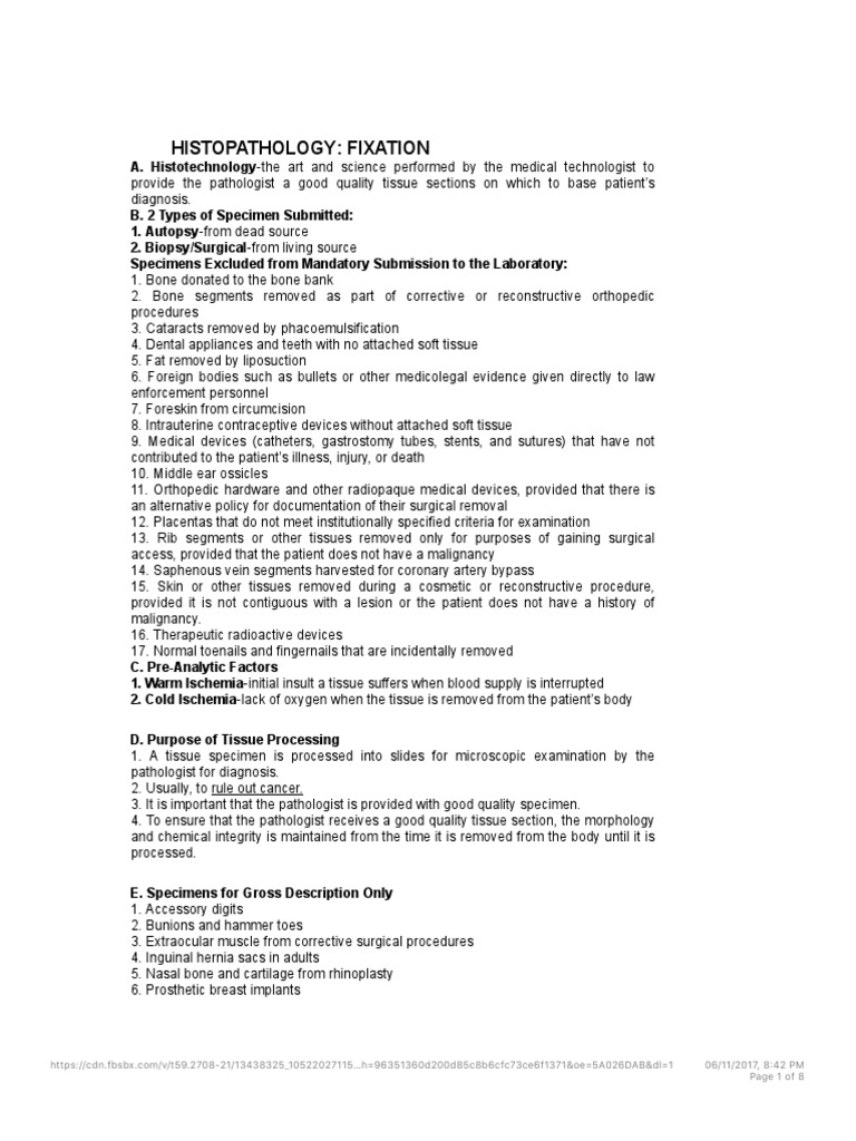 HISTOPATH FIXATIONdocx PDF | PDF | Fixation (Histology) | Staining