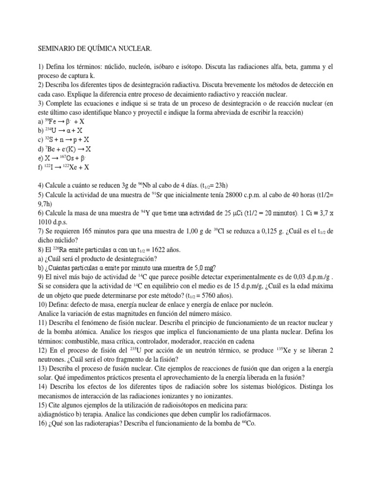 Seminario Avanzado de Química Nuclear | PDF | La energía nuclear ...