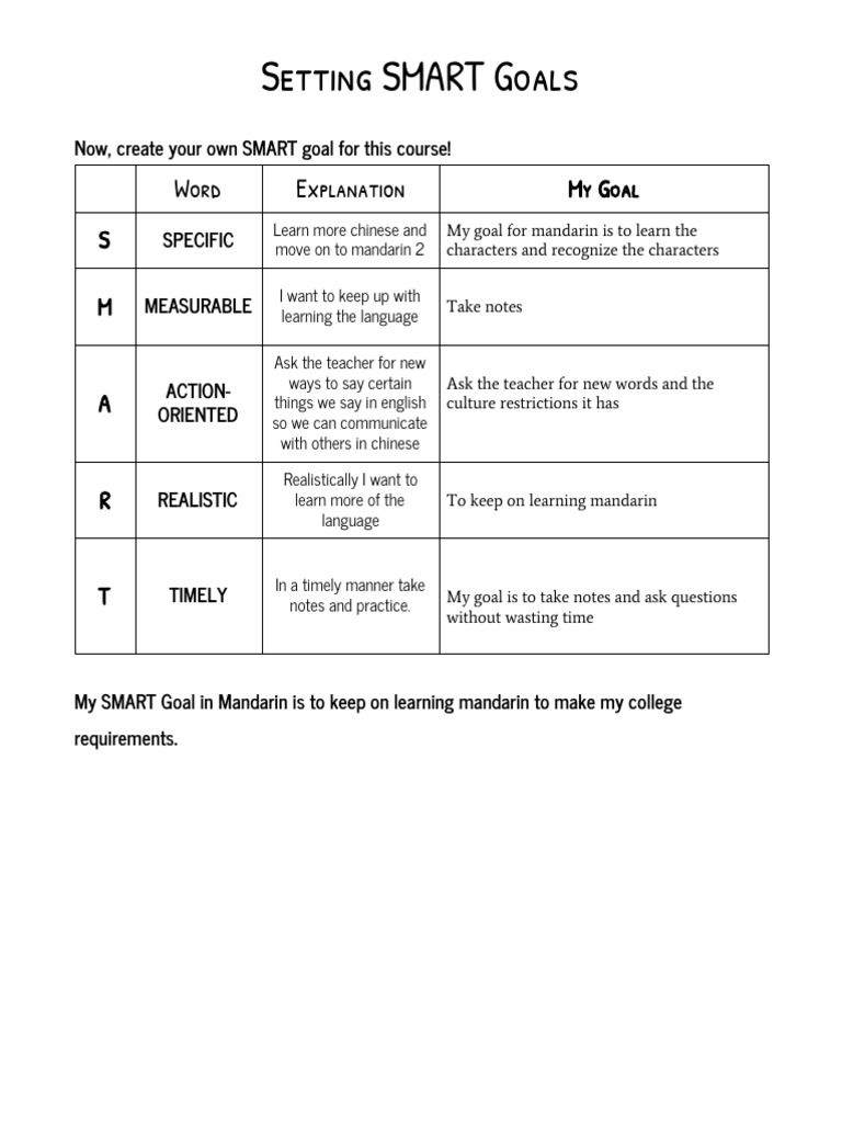 Smart Goals Mandarin | PDF