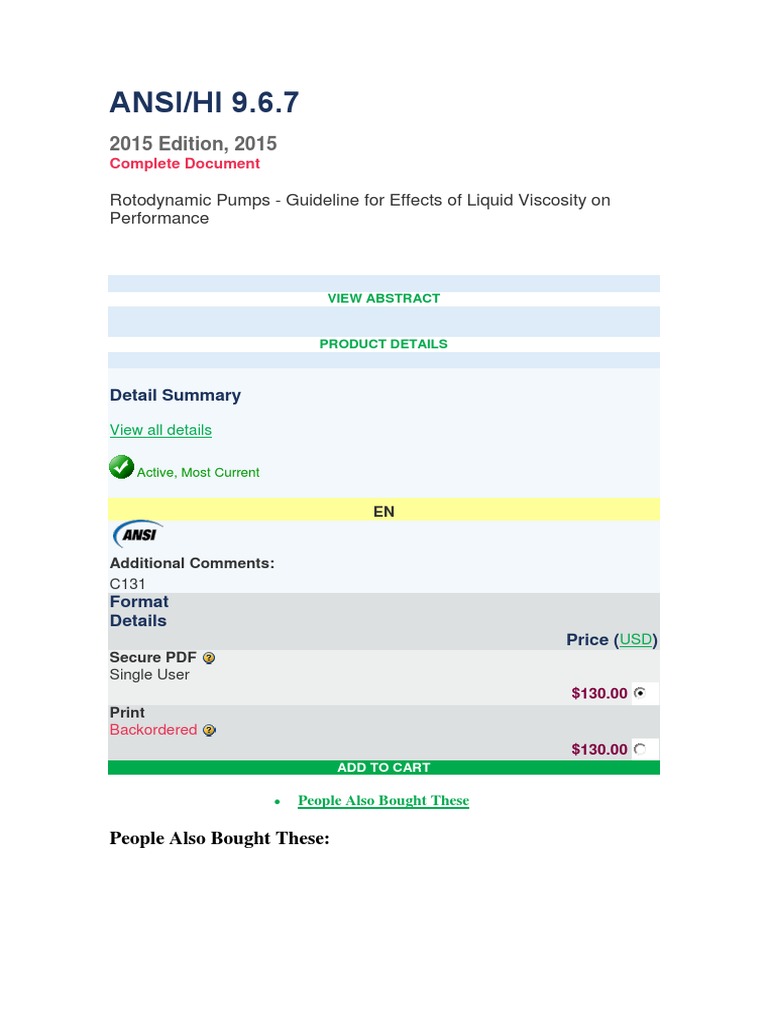 ANSI/HI 9.6.7: 2015 Edition, 2015 | PDF