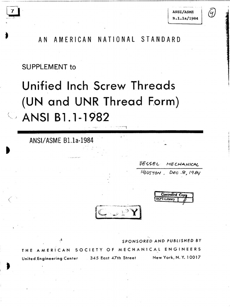 Ansi Asme B1.1a Suplement 1984 | PDF