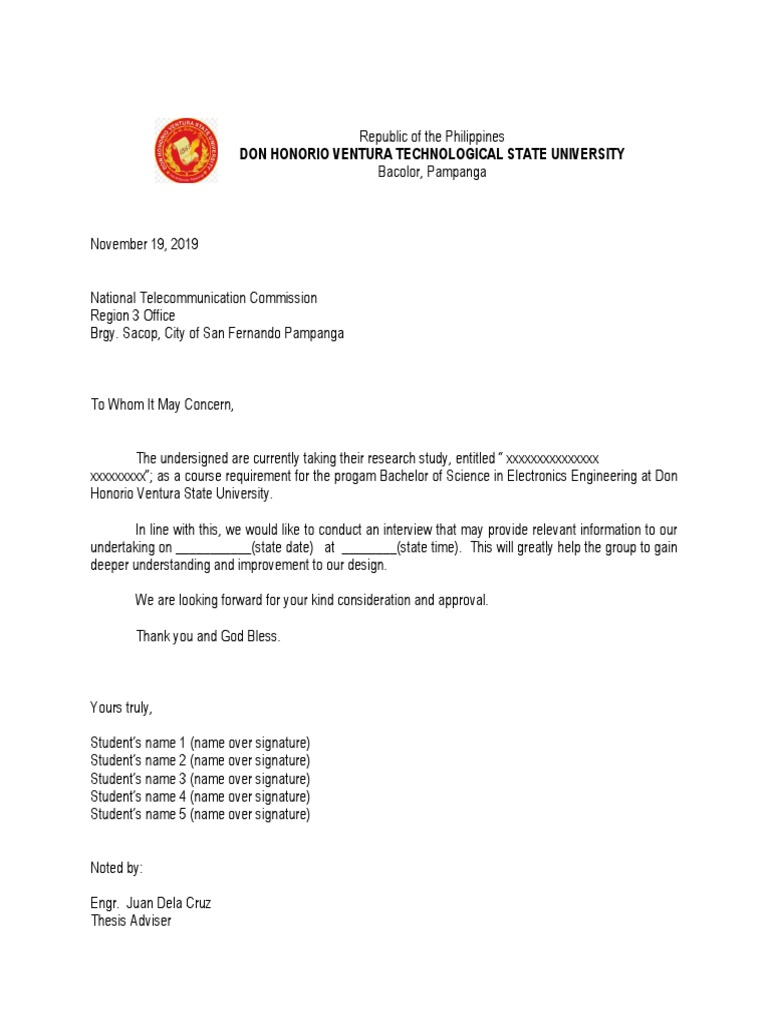 Letter To Conduct Interview | PDF