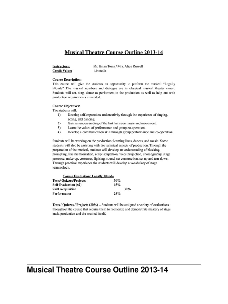 Musical Theatre Course Outline 2013-14 | PDF | Gesture | Attention