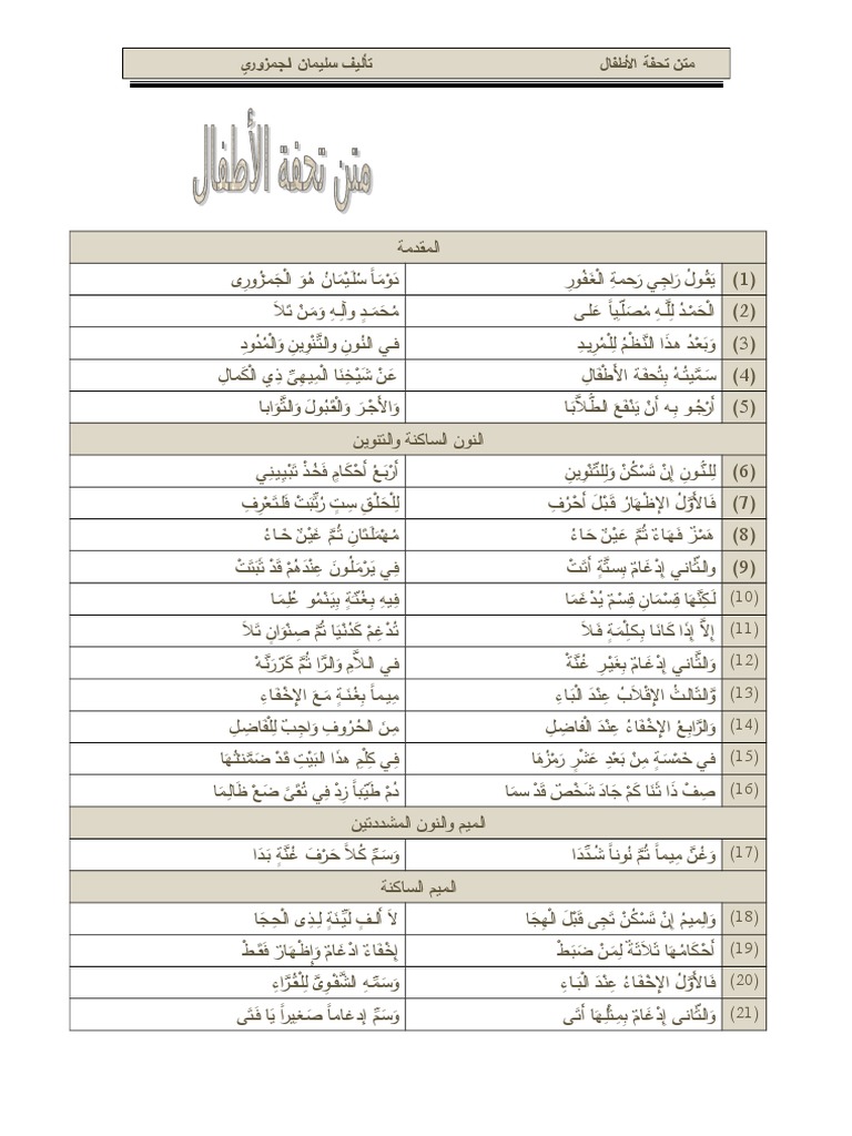 Matn Tohfat Al-Atfal | PDF