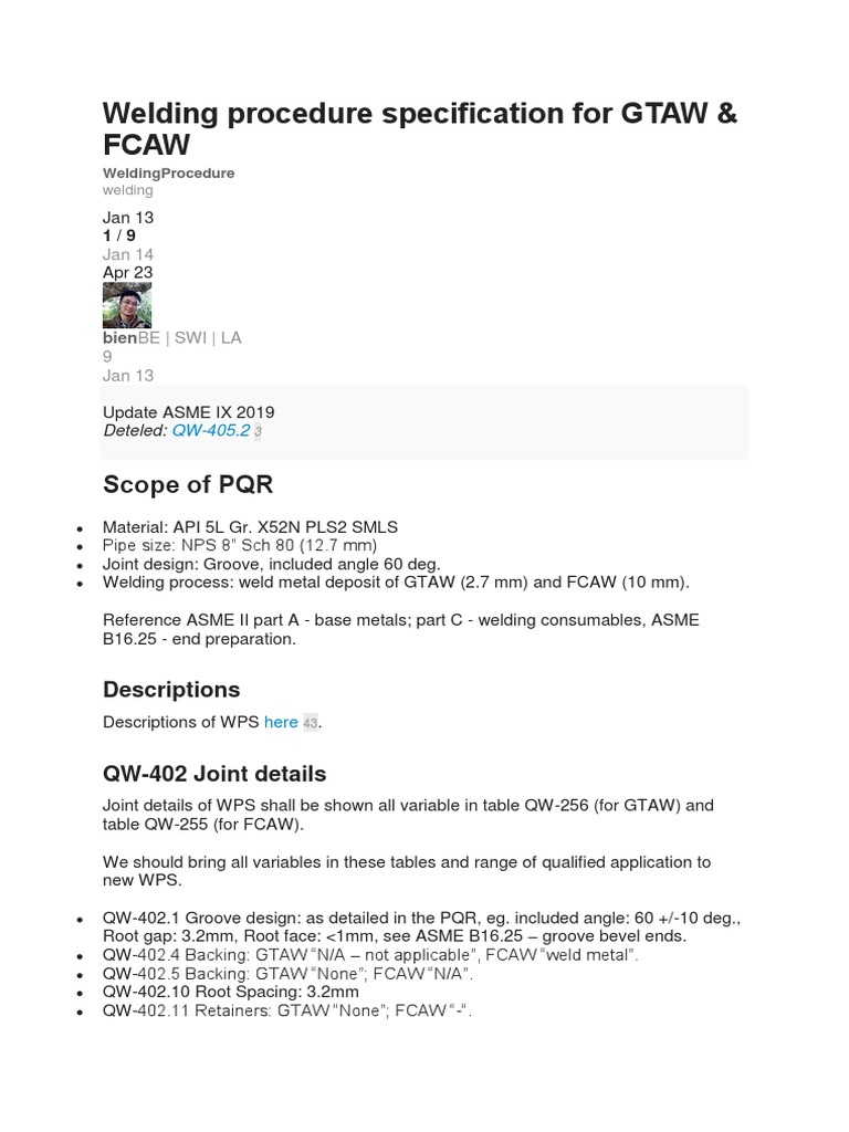 Gtaw Weld Procedure Specification