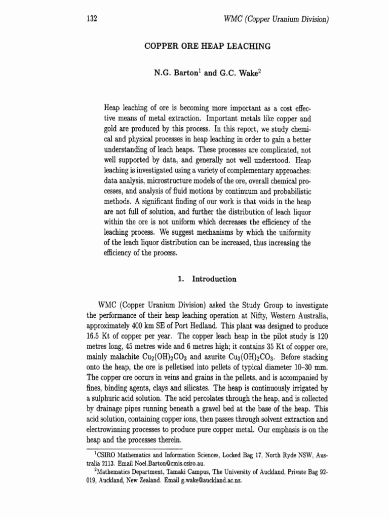 Copper Ore Heap Leaching PDF | PDF | Mathematical Model | Fluid Dynamics