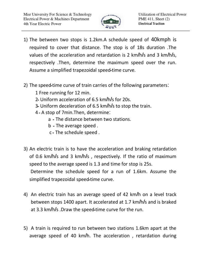 PME 411 - Electrical Traction - Sheet | Download Free PDF | Electric ...