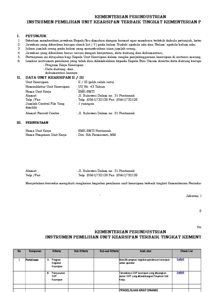 Instrumen Penilaian Unit Kearsipan | PDF