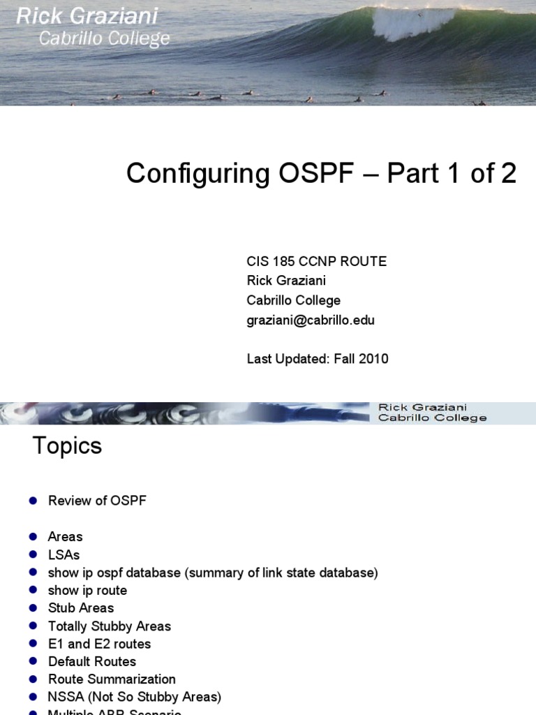Cis185 ROUTE Lecture3 OSPF Part1 | PDF | Routing | Network Layer Protocols