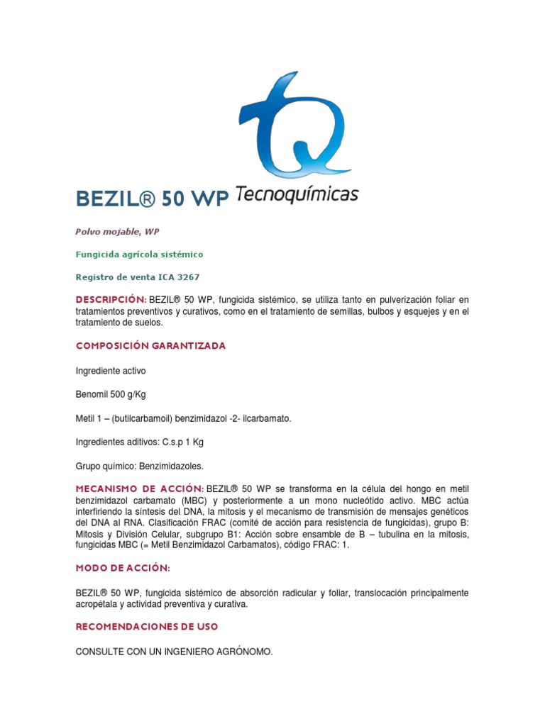 Ficha Tecnica Bezil | PDF | Fungicida | Organismos