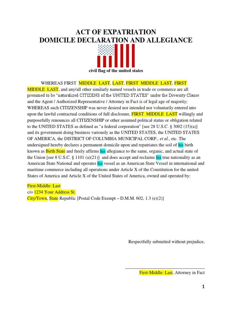 Act of Expatriation | PDF | Notary Public | Citizenship Of The United ...