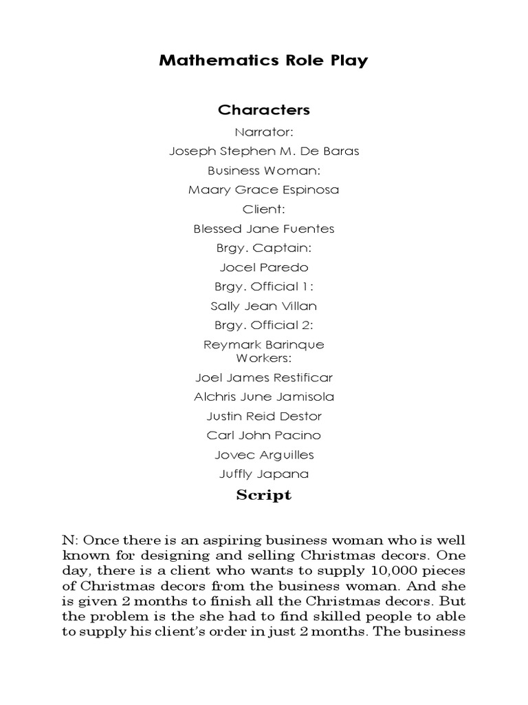 Mathematics Role Play | PDF