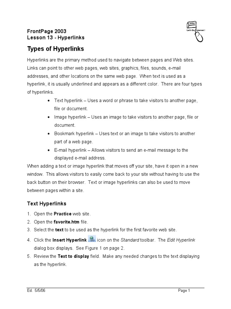 Lesson13 Hyperlinks PDF | PDF | Hyperlink | Web Page