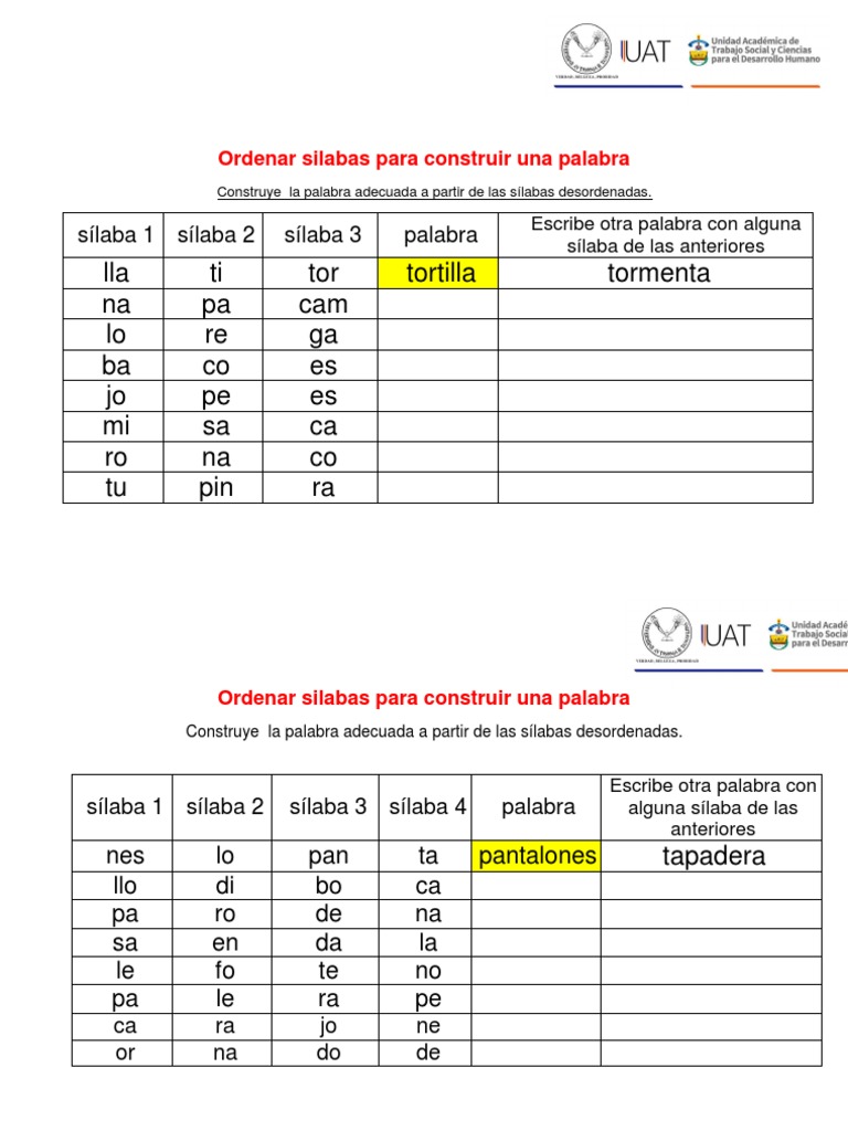 Ordenar Silabas | PDF