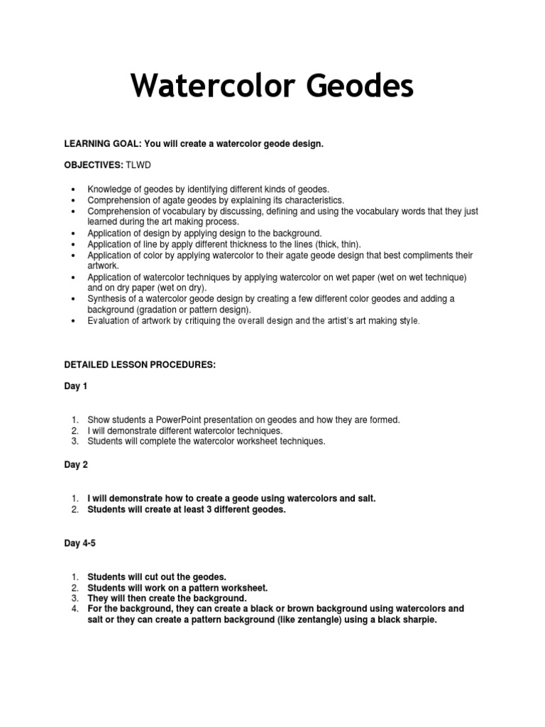Watercolor Geodes Lesson Plan | PDF | Watercolor Painting | Design