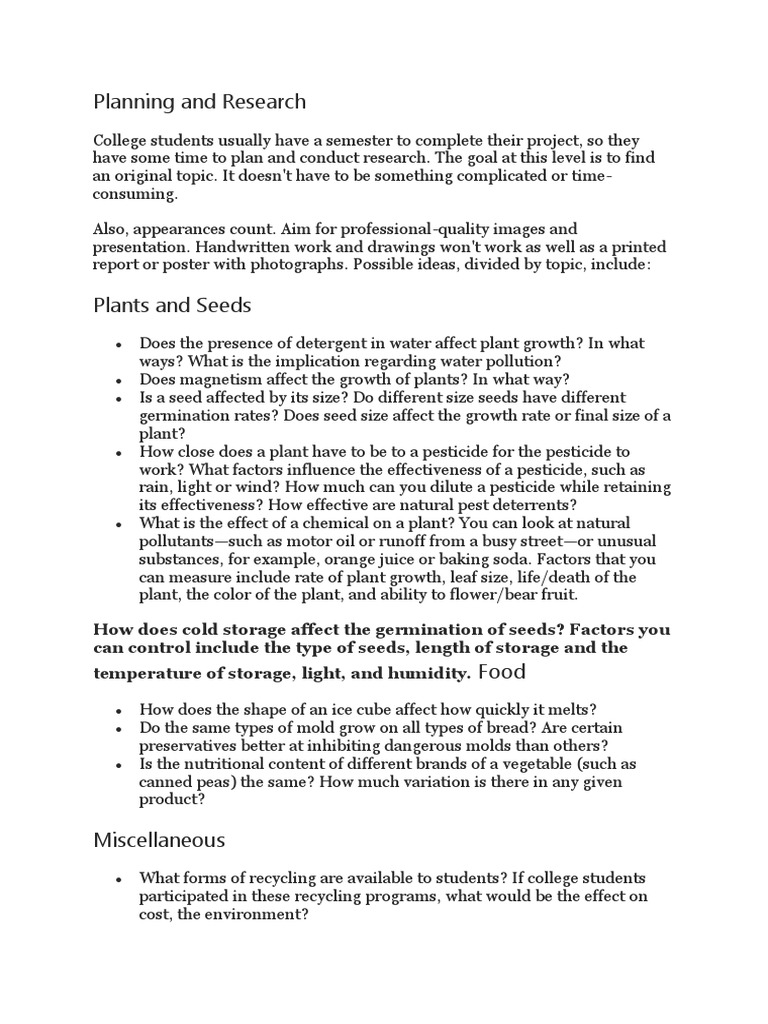 College Research Project Ideas | PDF | Seed | Plants