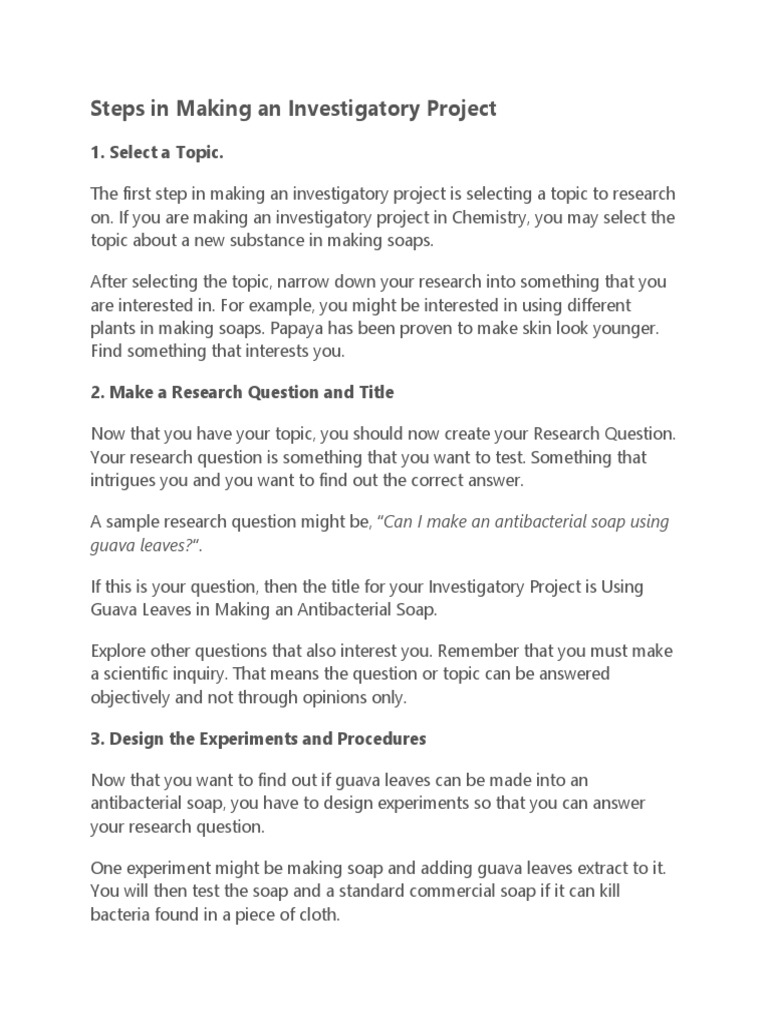 Steps in Making An Investigatory Project | PDF | Experiment | Question