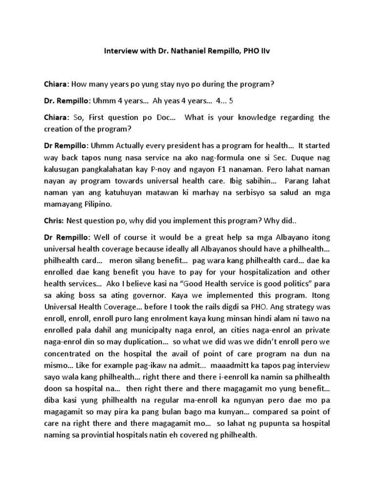 Dr. Rempillo Interview | PDF | Health Care | Health Economics
