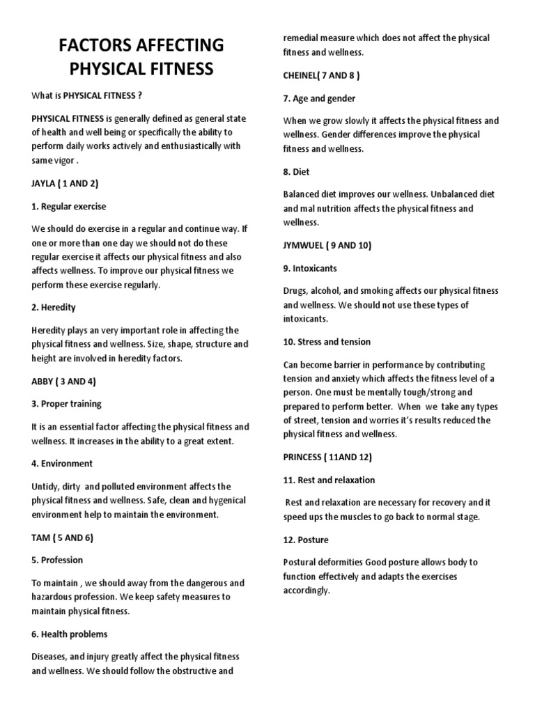 Factors Affecting Physical Fitness | PDF | Physical Fitness | Public Health
