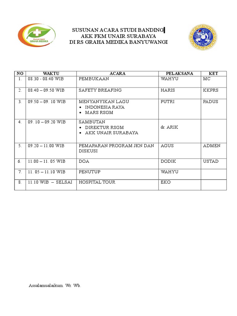 Susunan Acara Studi Banding | PDF