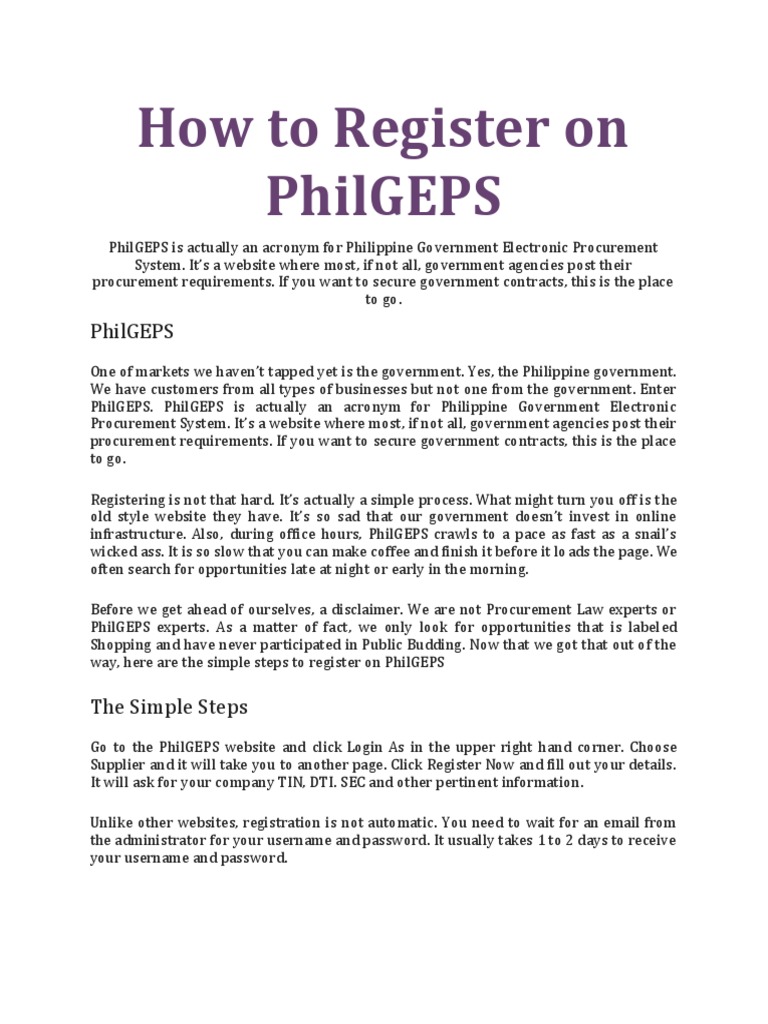 Registering on PhilGEPS Made Easy | PDF | Business