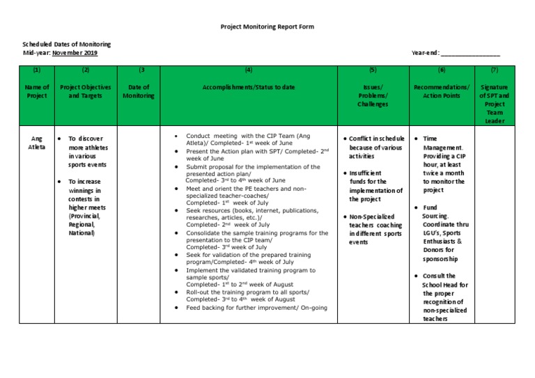 Project Monitoring Report Form St Nd Pdf Business