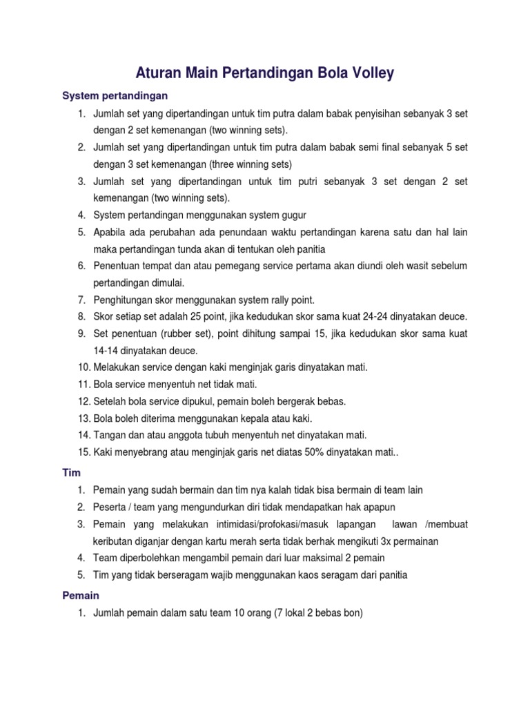 Aturan Main Pertandingan Bola Volley | PDF