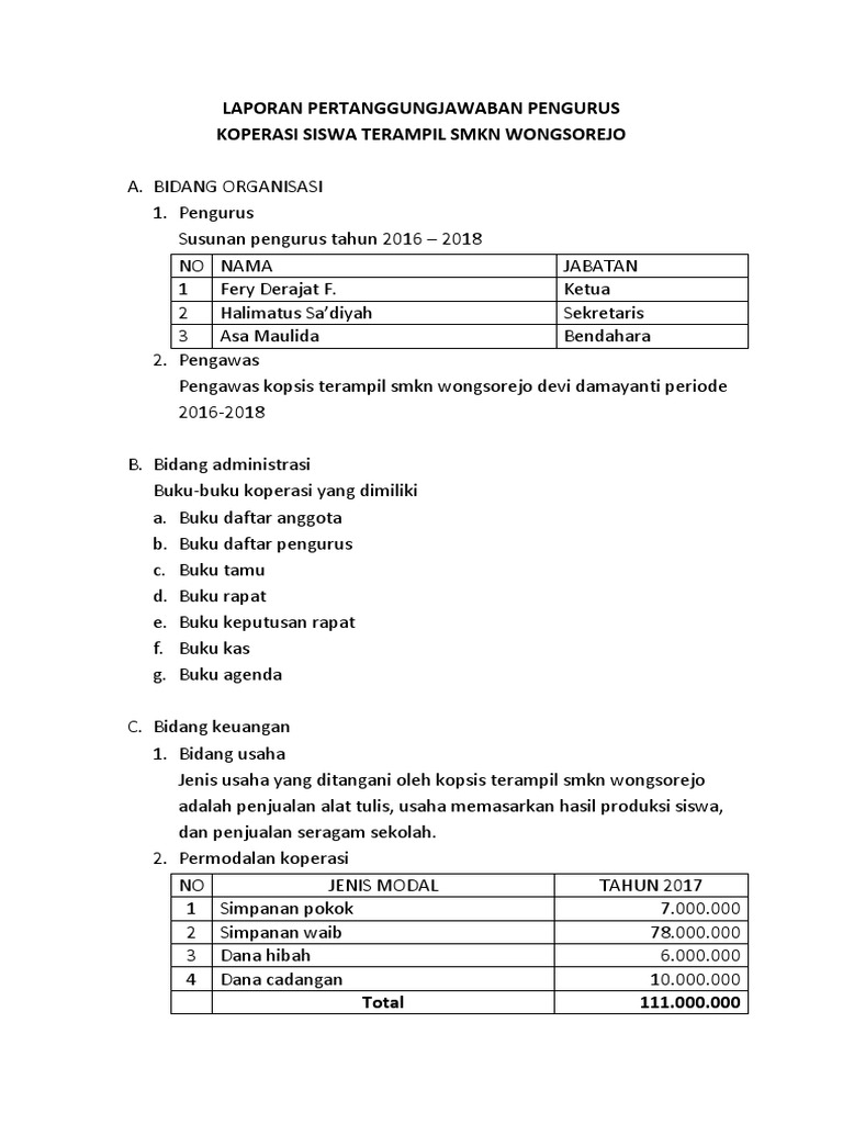 Koperasi Laporan Pertanggungjawaban Pengurus | PDF