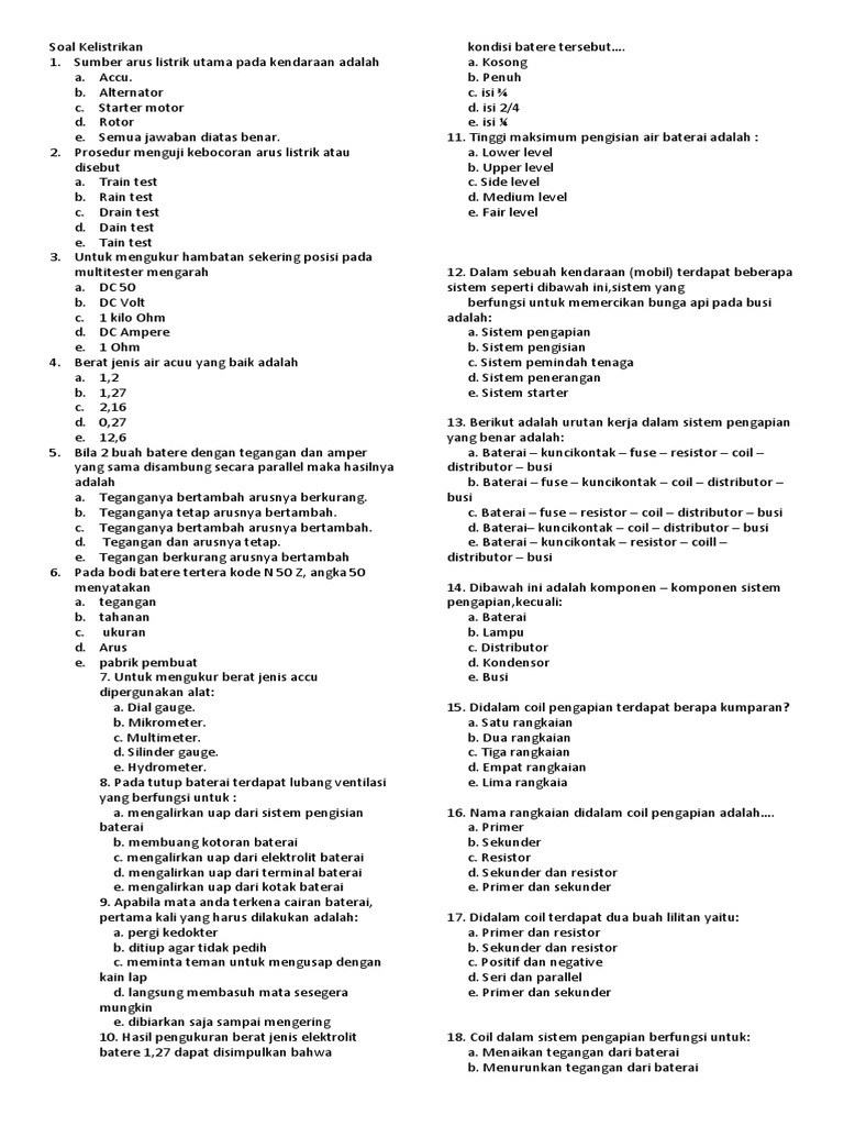 Contoh Soal Kelistrikan TBSM | PDF