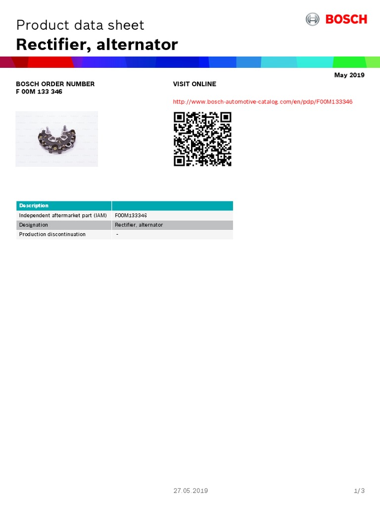 Rectifier, Alternator: Product Data Sheet | PDF
