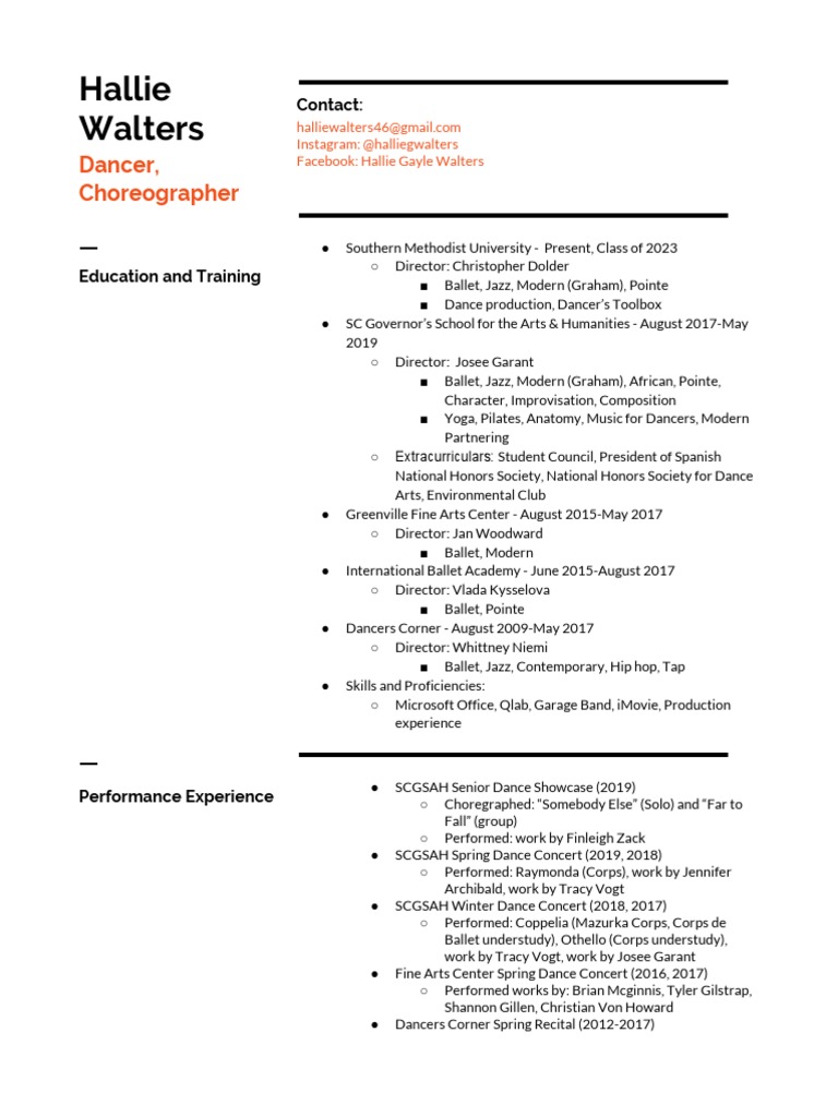 Dance Resume 2019 | PDF | Dances | Concert Dance