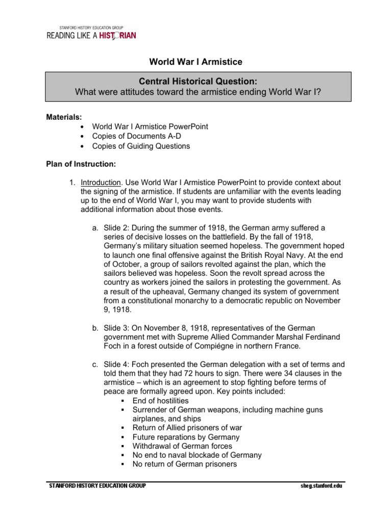 Armistice Teacher Materials 1 | PDF | World War I | Military