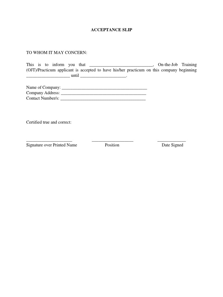 Acceptance Slip | PDF