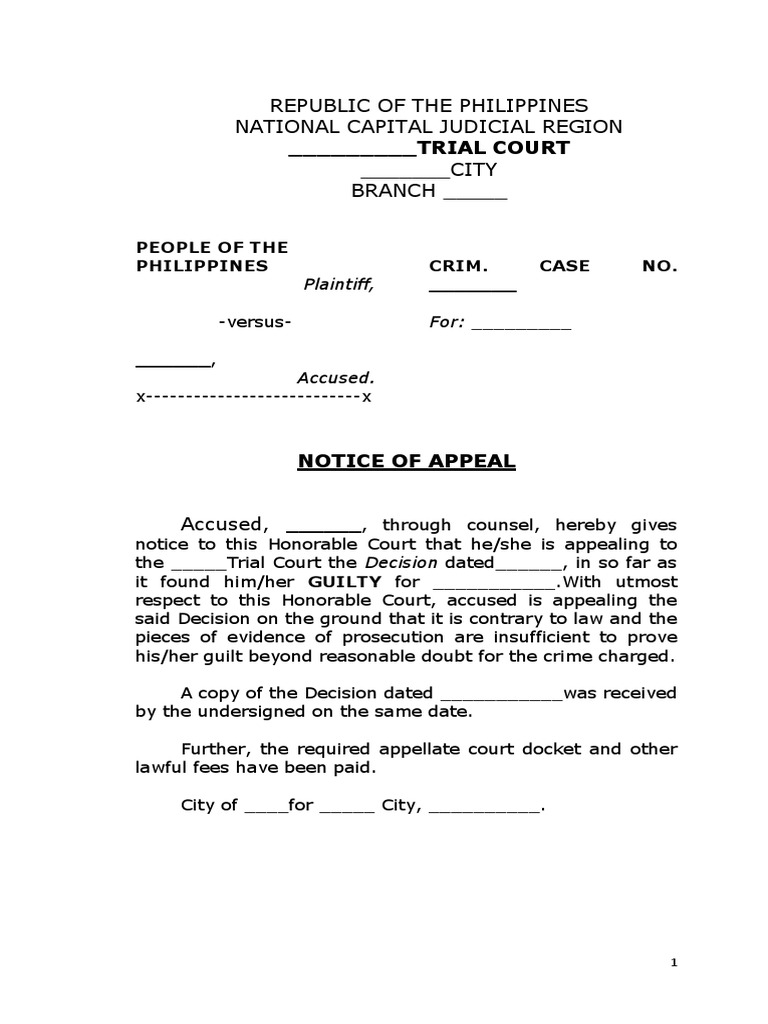 Pro Forma Notice of Appeal | PDF