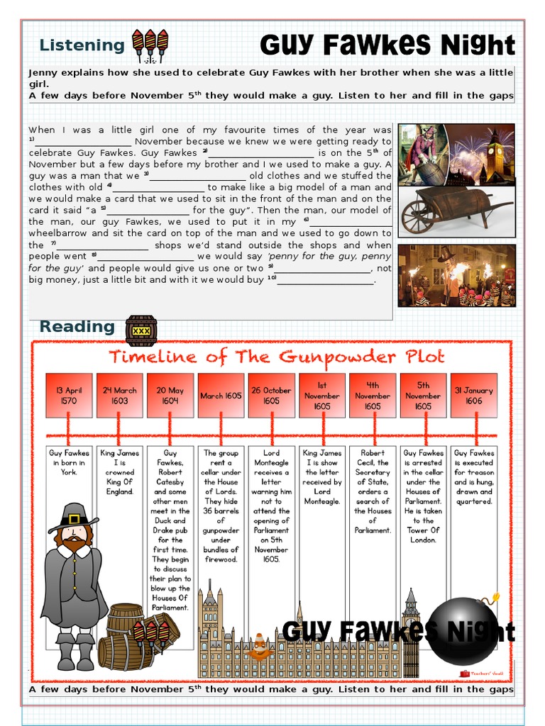 Guy Fawkes Listening and Timeline Information Gap Activities Reading ...