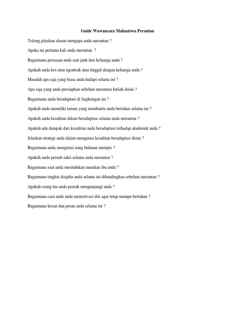 Guide Wawancara Mahasiswa Perantau | PDF