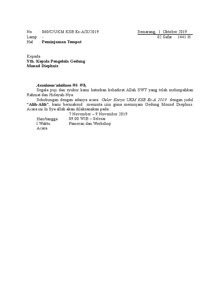 077 Surat Peminjaman Tempat Auditorium | PDF