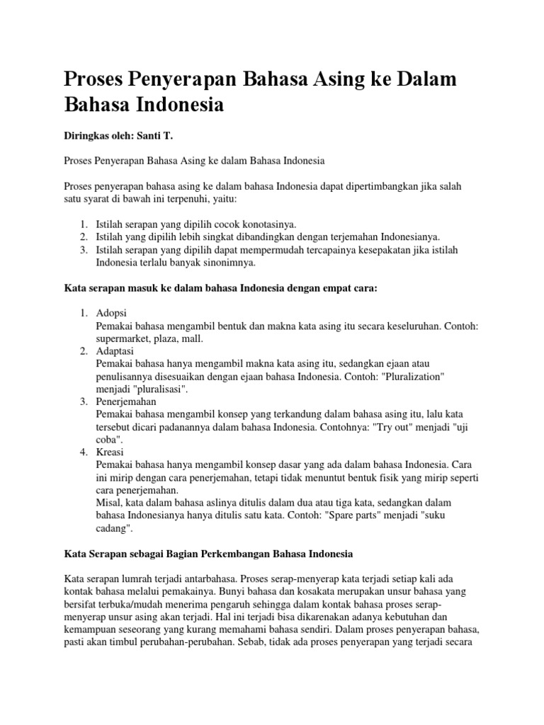 Proses Penyerapan Kosakata Asing | PDF
